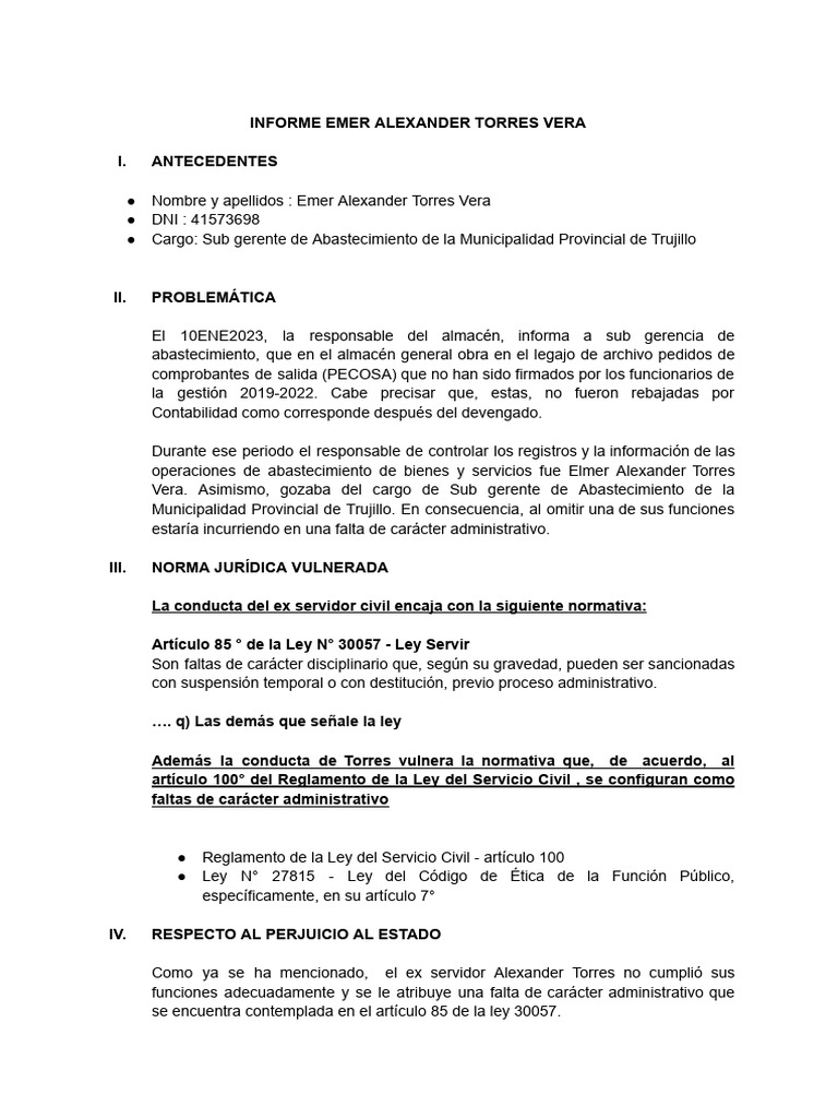 Informe Emer Alexander Torres Vera | PDF | Justicia | Crimen y violencia