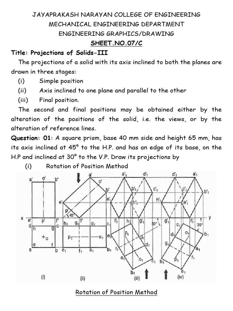 Projections of Solids in Engineering Graphics | PDF | Rotation ...