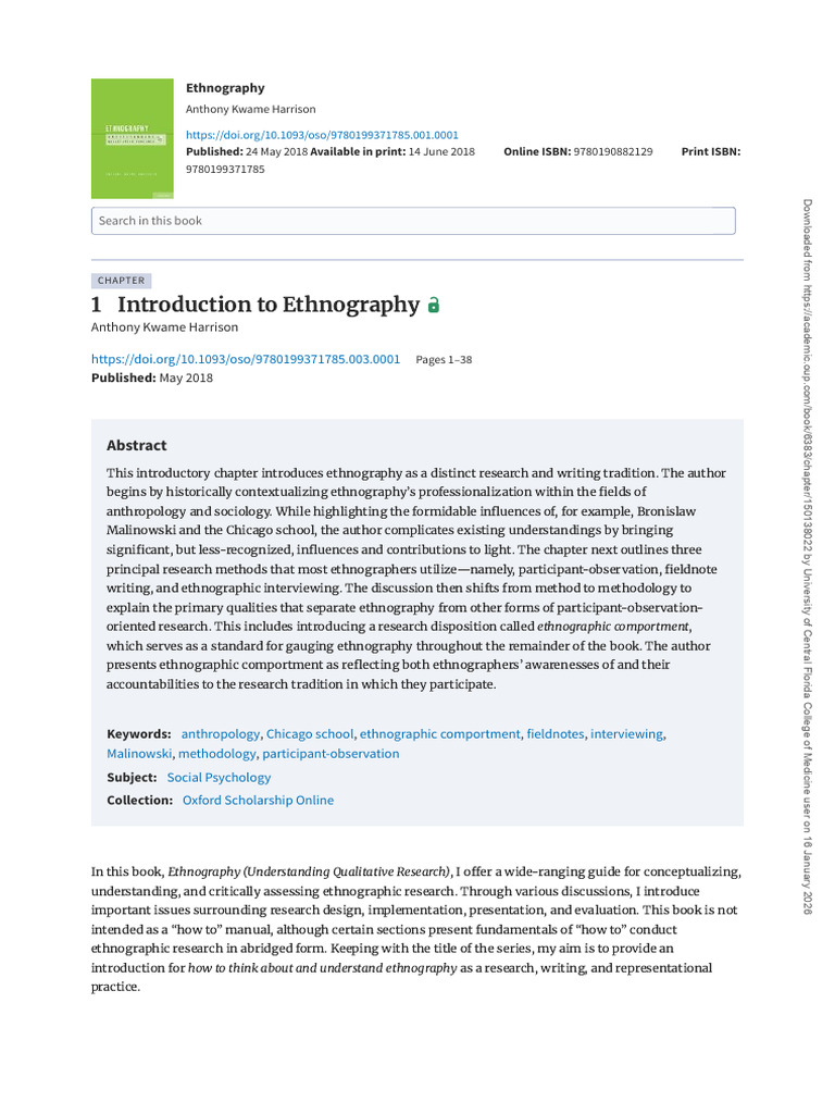 Introduction to Ethnography Methods | PDF | Ethnography | Anthropology