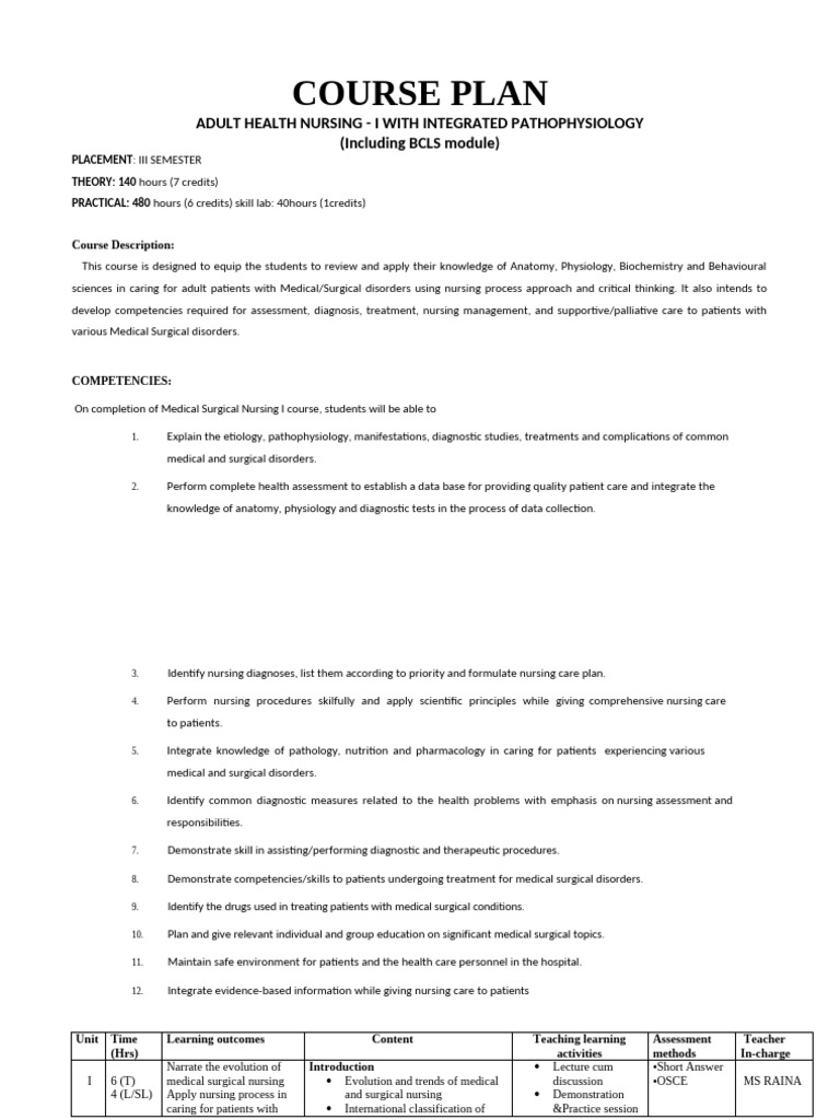 Adult Health Nursing Course Plan | PDF | Respiratory Diseases ...