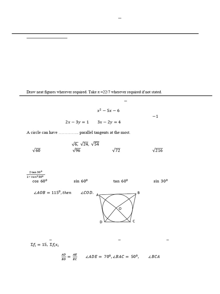 Class X Maths Practice Exam. 2025-26 | PDF | Circle | Area