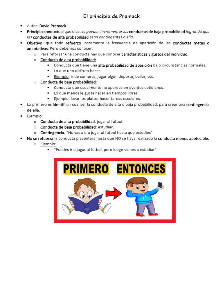 Principio de Premack en el refuerzo conductual | PDF