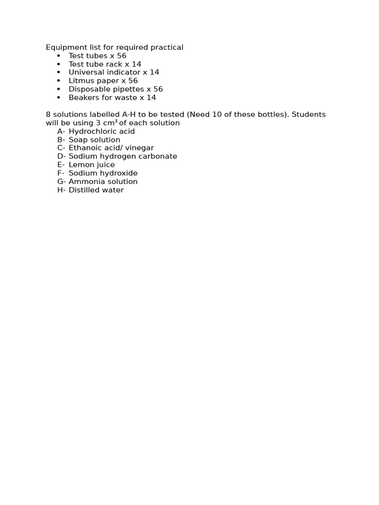 Equipment List | PDF