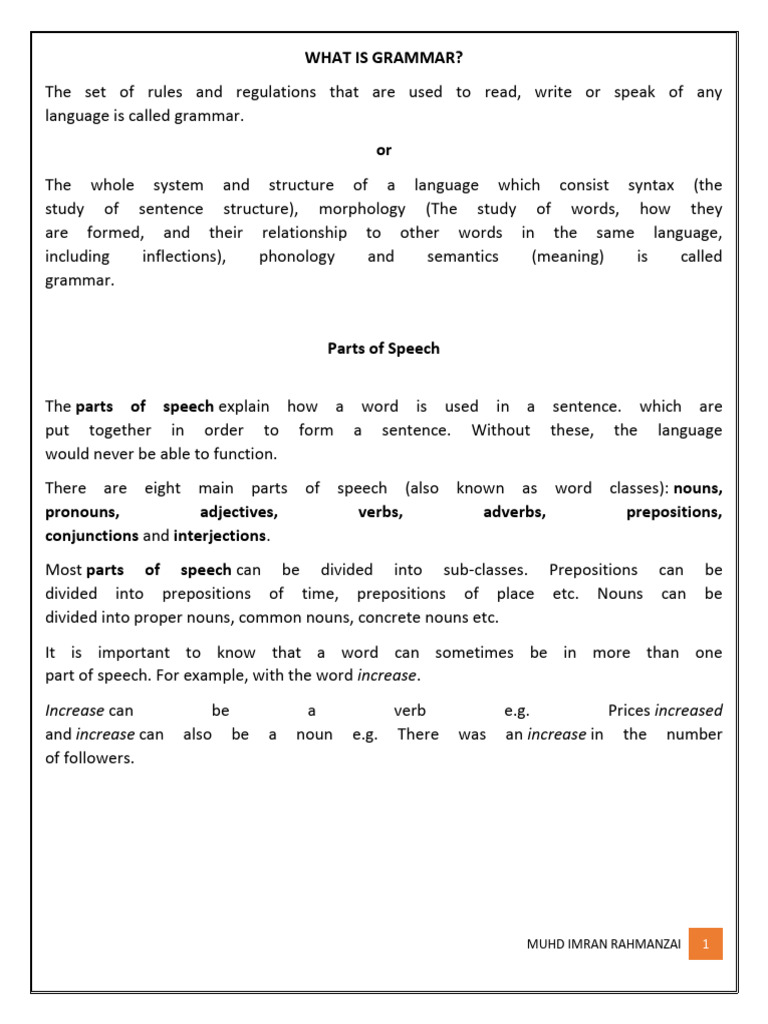 Parts of Speech | PDF | Part Of Speech | Noun