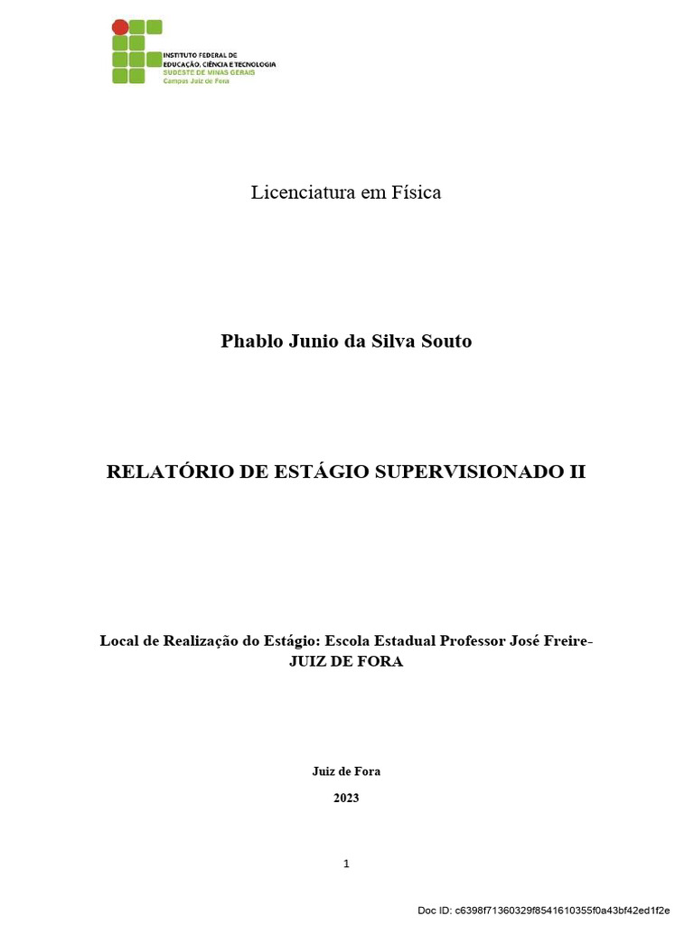 RELATÓRIO_FINAL_II_-_Phablo_Junio_da_Silva_Souto (1) | PDF | Pedagogia | Aprendizado