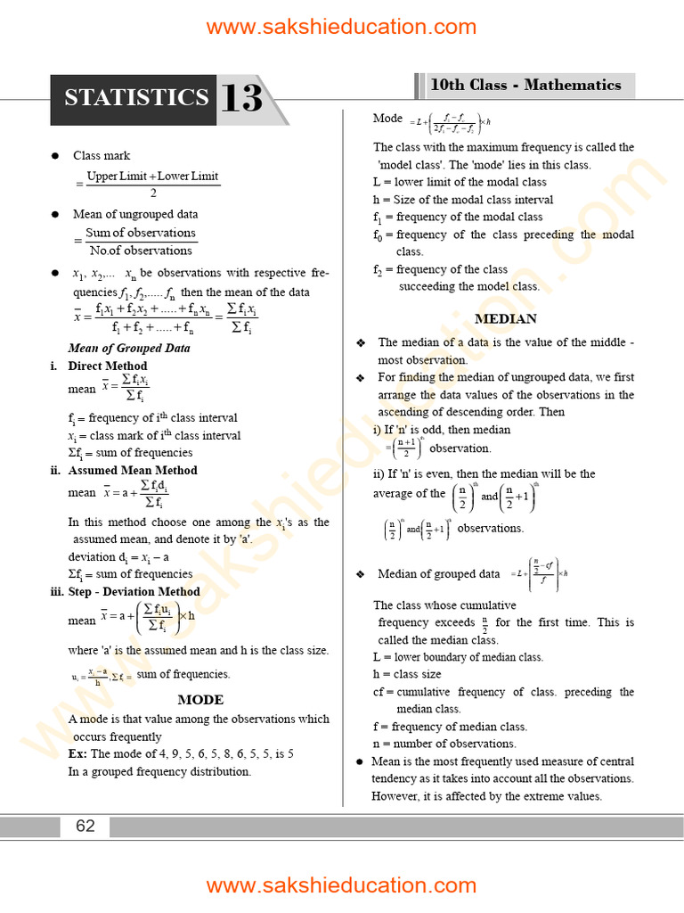 13.Statistics | PDF | Mode (Statistics) | Mean