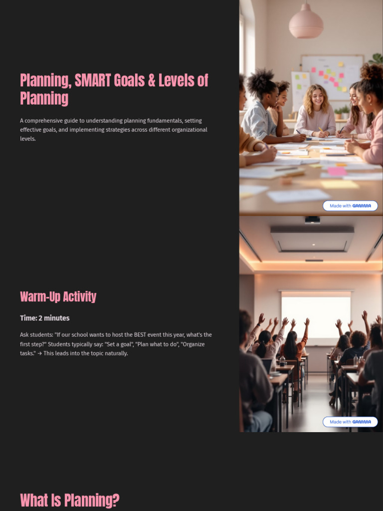 Planning SMART Goals and Levels of Planning (1) | PDF | Goal | Swot ...