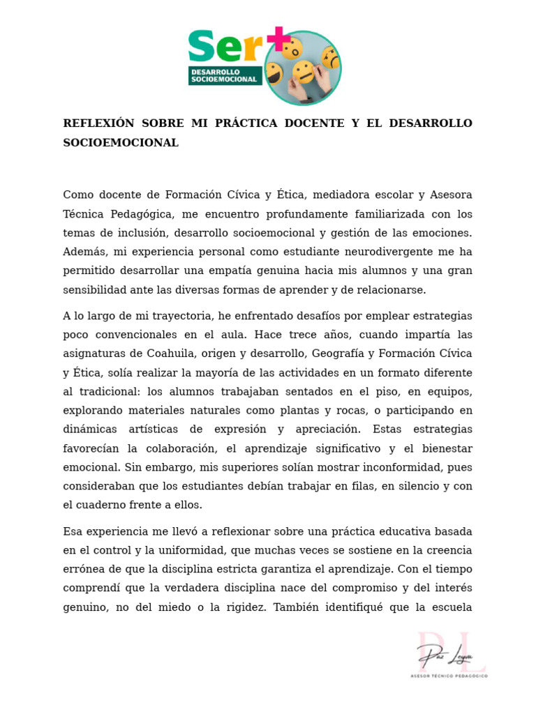 Reflexión Sobre Mi Práctica Docente y El Desarrollo Socioemocional ...