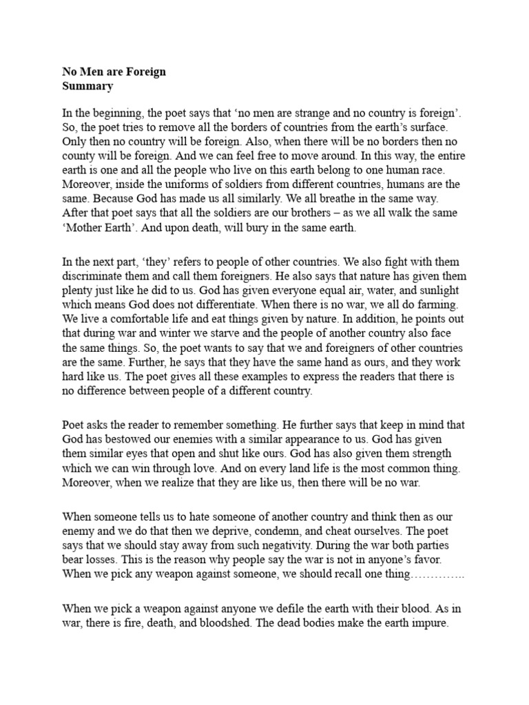 Std 9 - Poem No Men Are Foreign-1.Docx[1] | PDF