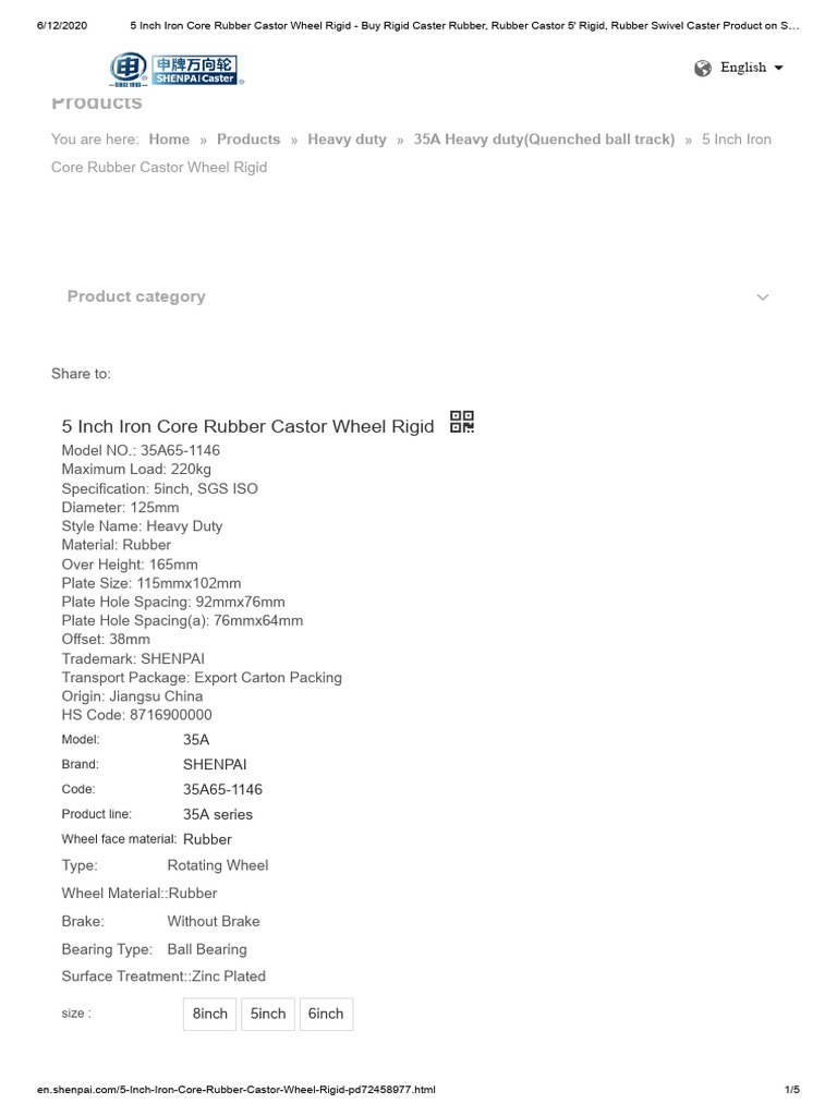 5 Inch Iron Core Rubber Castor Wheel Rigid - Buy Rigid Caster Rubber ...