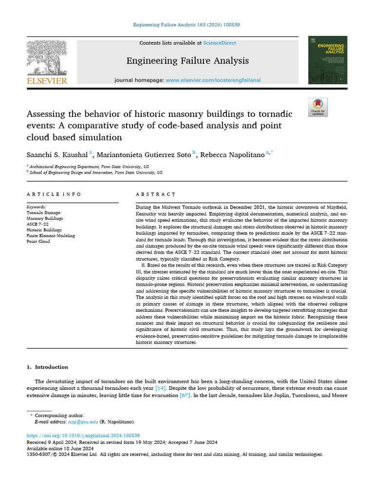 Assessing the Behavior of Historic Masonry Buildings to Tornadic Events ...