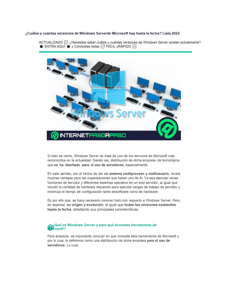 Versiones de Windows Server 2022 | PDF | Windows Server 2008 | Servidor ...