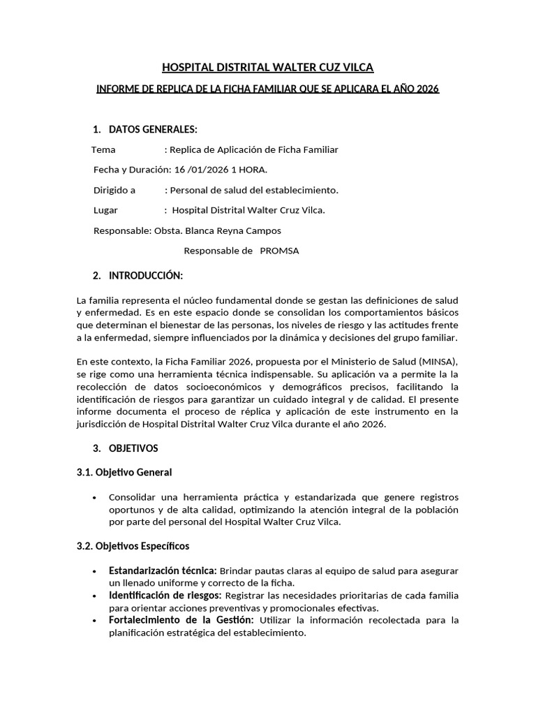 Modelo Informe de Replica de La Ficha Familiar | PDF | Hospital | Planificación