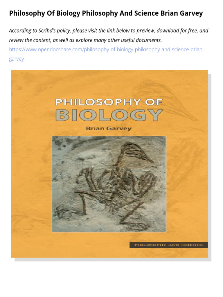Philosophy Of Biology Philosophy And Science Brian Garvey | PDF ...