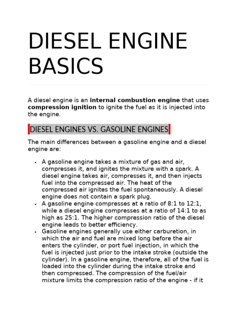 DIESEL ENGINE BASICS | PDF | Diesel Engine | Internal Combustion Engine