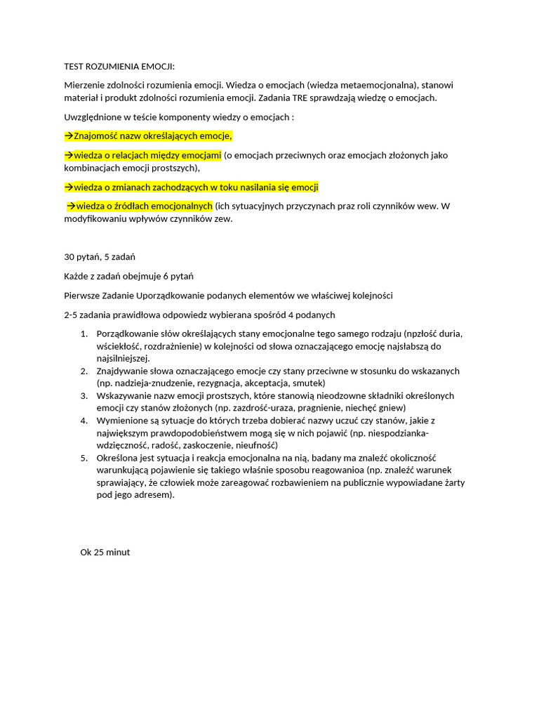 TRE Test Rozumienia Emocji | PDF