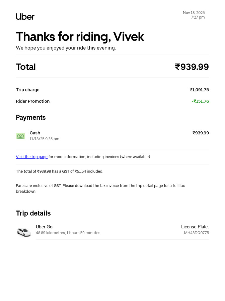 Uber Trip Summary for Nov 18, 2025 | PDF
