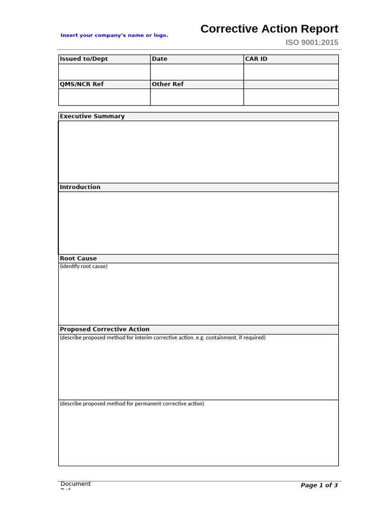 ISO 9001:2015 Corrective Action Report | PDF