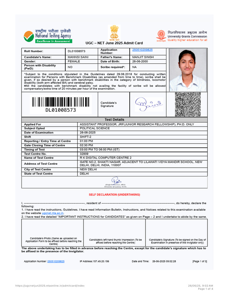 University Grants Commission (UGC)-NET | India | PDF | Identity Document