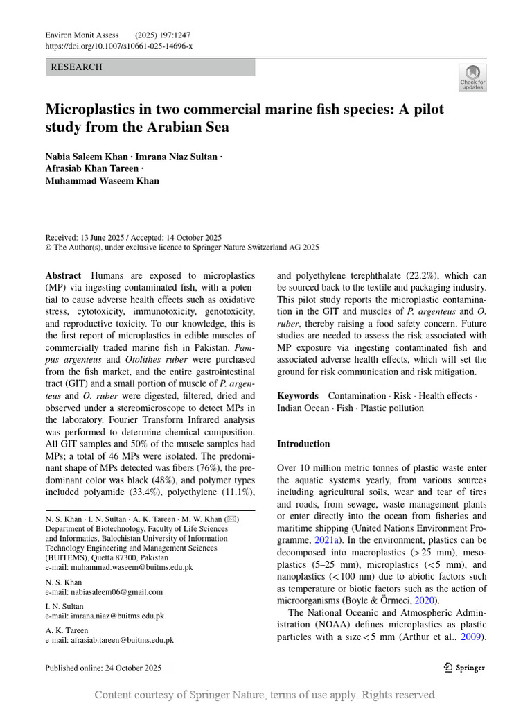 Microplastics in Two Commercial Marine Fish Specie | PDF | Plastic ...