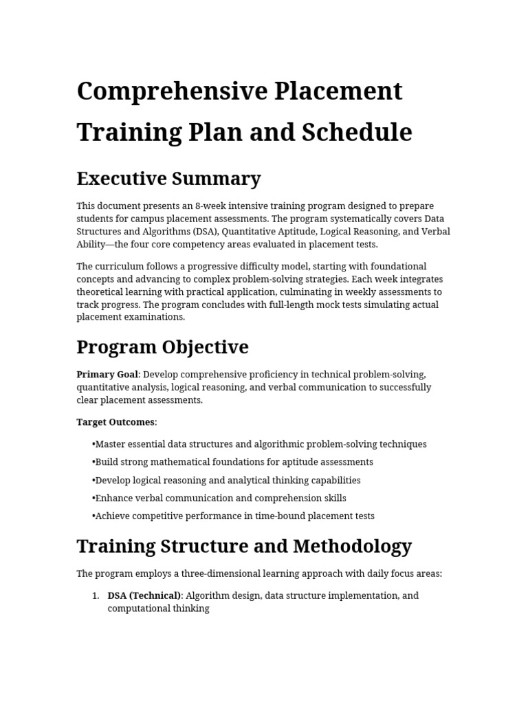 8-Week Placement Training Schedule | PDF | Mathematics | Applied ...
