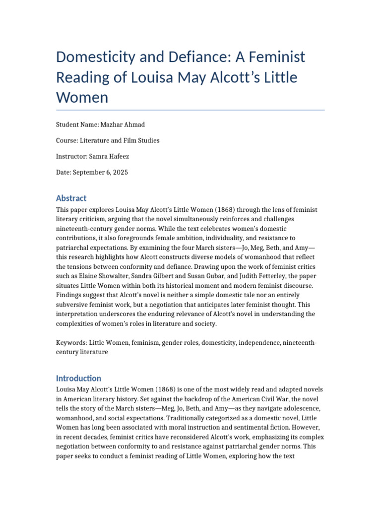 Feminist Analysis of Alcott's Little Women | PDF | Little Women ...