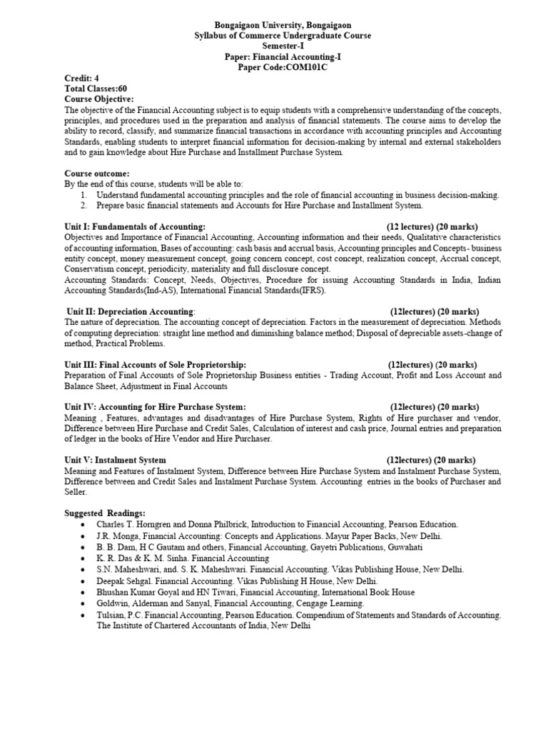 Syllabus for 1st Sem Bcom | PDF | Entrepreneurship | Accounting
