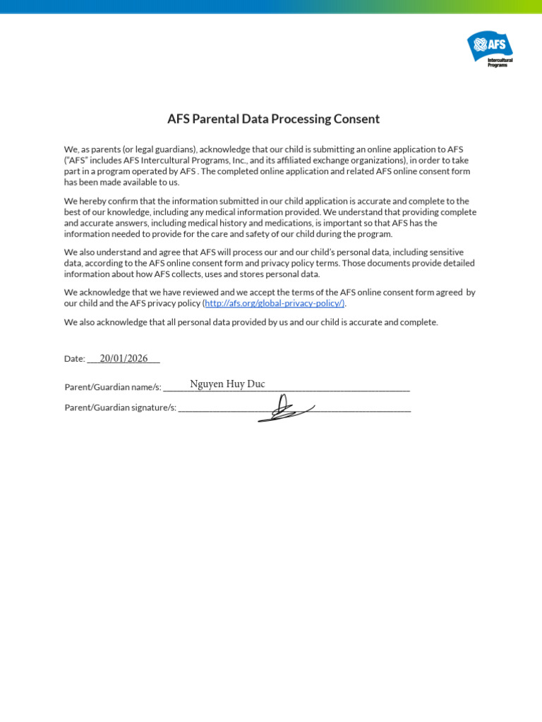 Parental Consent Form - Vietnam (1) | PDF