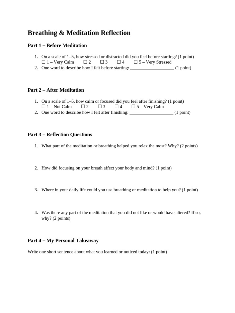 Breathing and Meditation Reflection | PDF