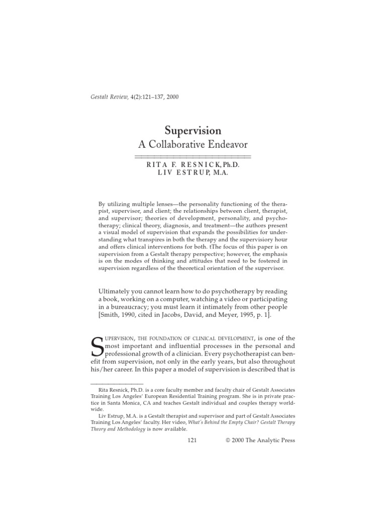 Gestalt Supervision Model Explained | PDF | Psychotherapy | Gestalt Therapy