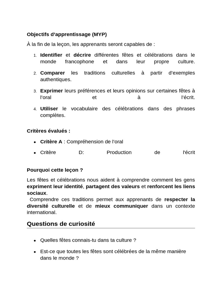 Comprendre les fêtes francophones | PDF