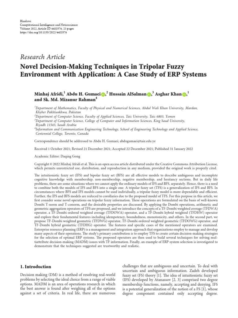 Novel Decision-Making Techniques in Tripolar Fuzzy | PDF | Decision ...