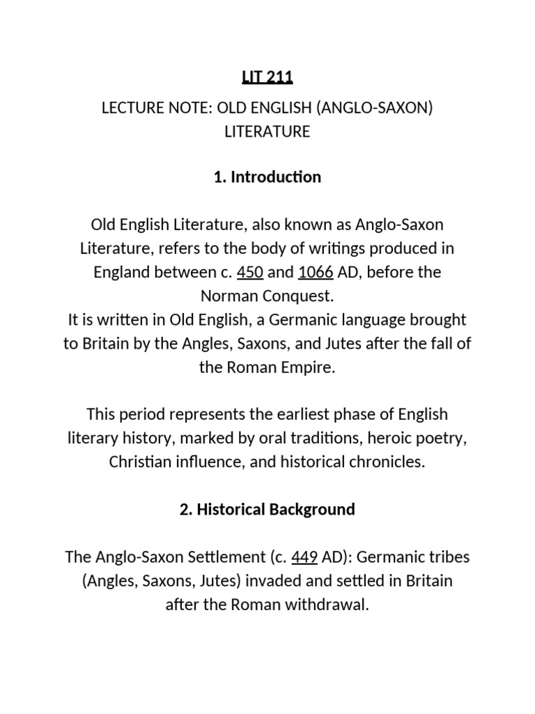 Old English Literature Overview | PDF
