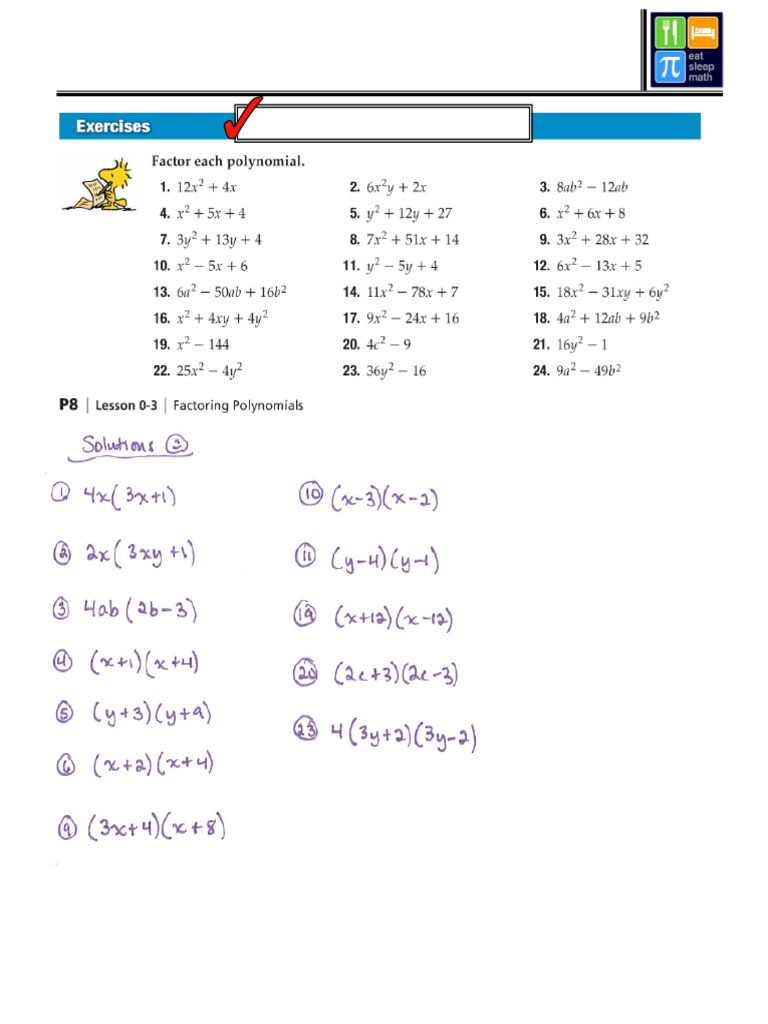 10.24.25 Key Day 1 Hw - Unit 1b Factoring Hw Day 1 Key | PDF