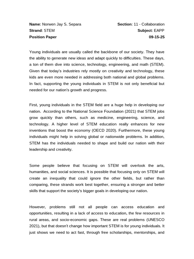 Separa - Eapp - 11 Collaboration - Position Paper | PDF | Science ...