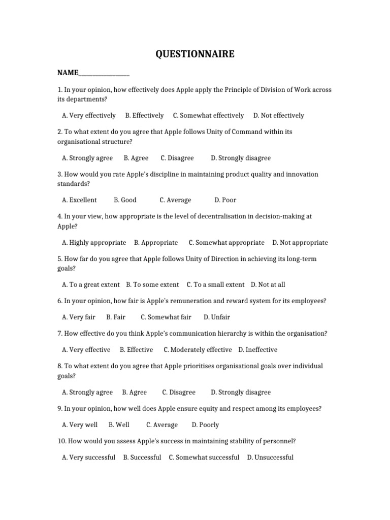 Apple Organizational Effectiveness Survey | PDF