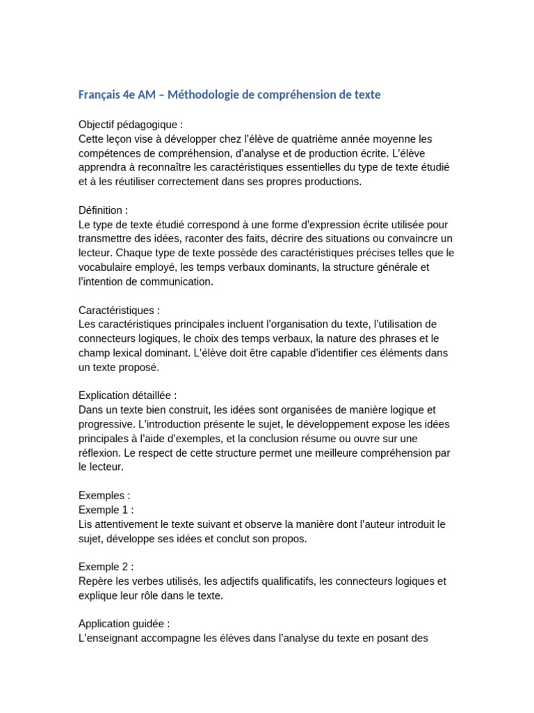 Compréhension de texte en 4e AM | PDF | Sujet (Grammaire) | Pédagogie