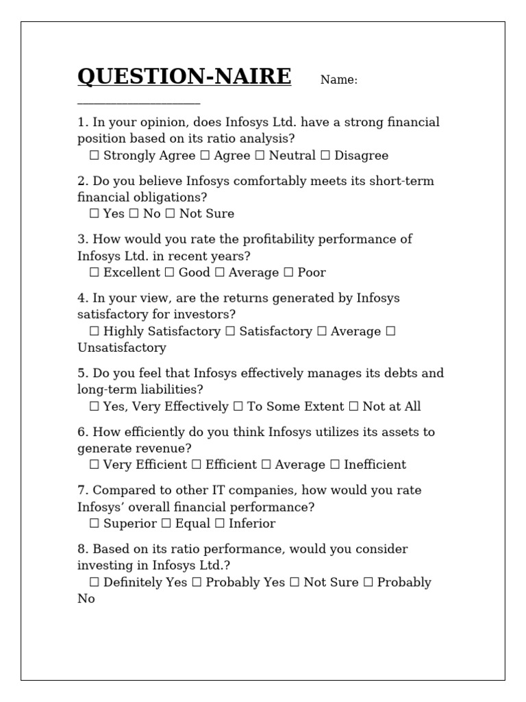 Infosys Ratio Analysis Questionnaire | PDF