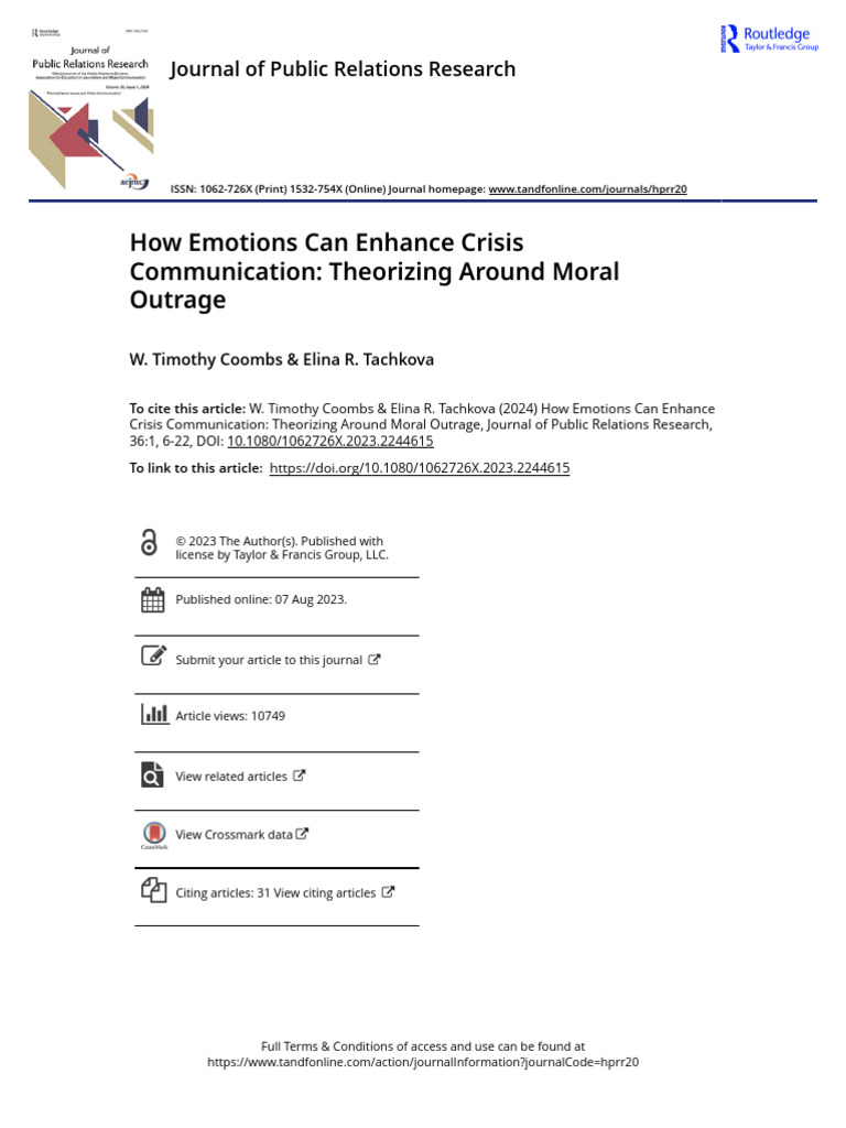 How Emotions Can Enhance Crisis Communication Theorizing Around Moral ...