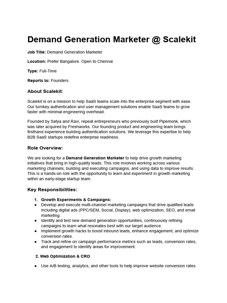 Demand Generation Marketer Role at Scalekit | PDF | Marketing | Search ...