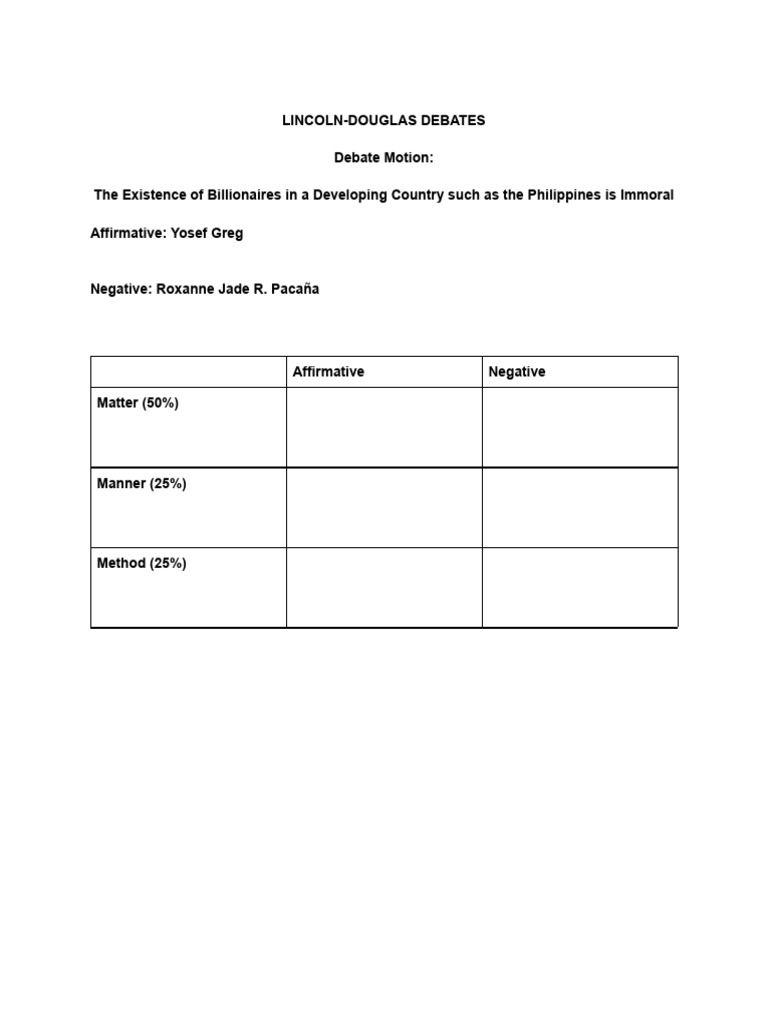 Debate Grading Form LD | PDF