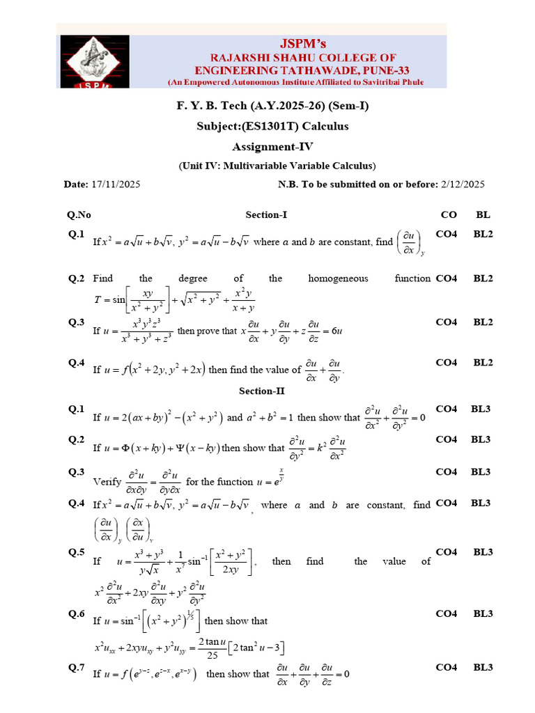 Assignment IV_Calculus | PDF | Mathematical Analysis | Mathematics