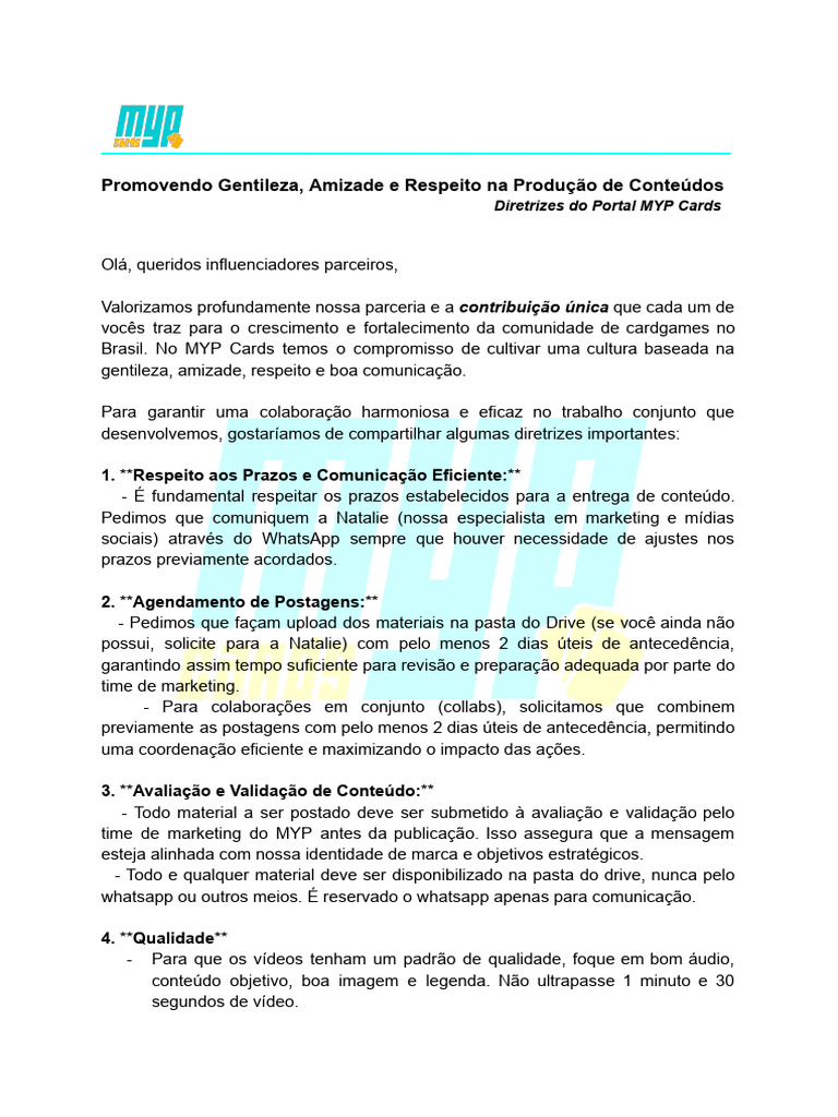 Diretrizes de Colaboração MYP Cards | PDF | Comunicação | Marketing