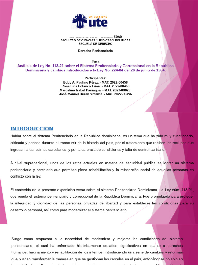 POWER POINT, ANALISIS DE LA LEY 113-21. QUINTA. | PDF | Prisión | Correcciones
