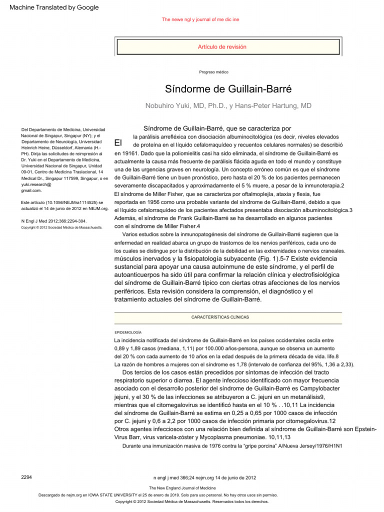 Guillain–Barré Syndrome - NEJM - Yuki2012 - Traducido | PDF | Mielina ...
