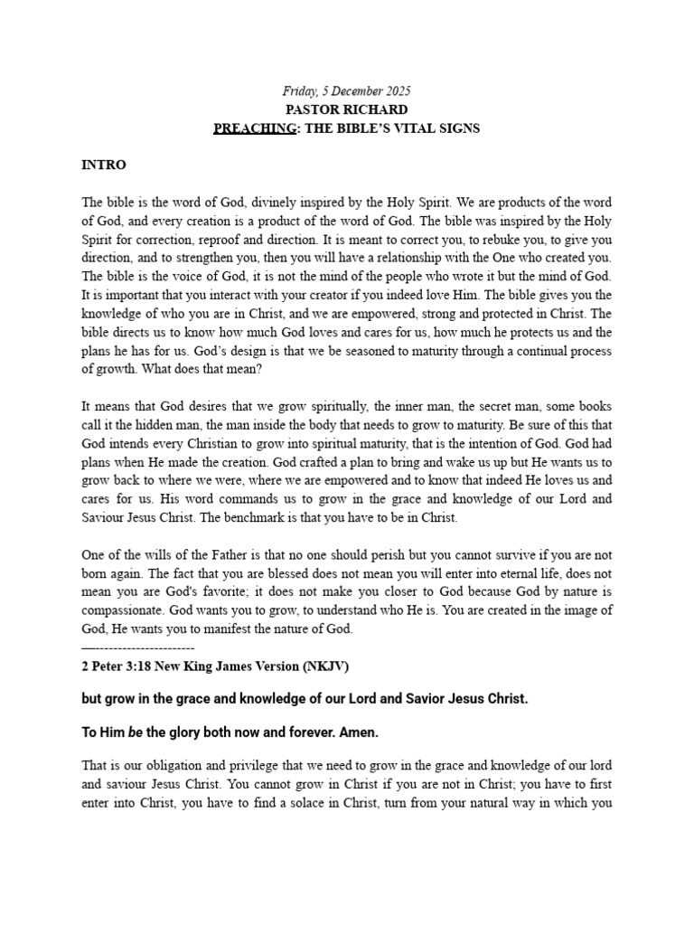 Bible's Vital Signs for Spiritual Growth | PDF | Jesus | God