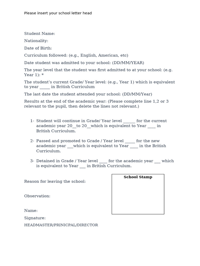 Transfer Certificate - Leaver Letter Example 3 | PDF
