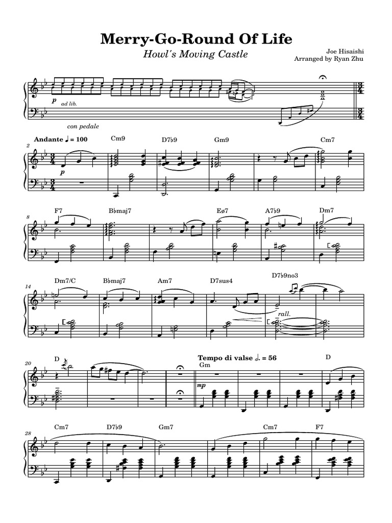 Merry Go Round of Life Howls Moving Castle Advanced Piano Arrangement ...