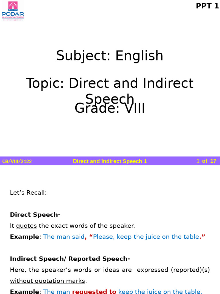 Understanding Direct and Indirect Speech | PDF | Language Mechanics ...