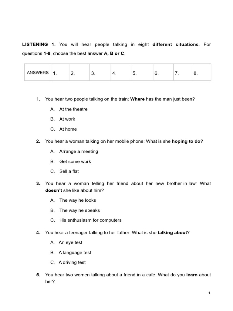 Listening Comprehension Practice Test | PDF